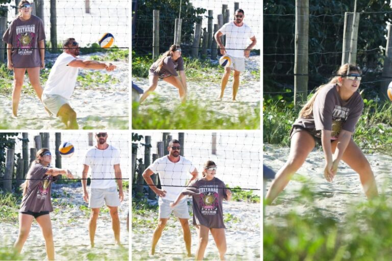 Cauã Reymond e a filha mostram habilidade no vôlei de praia