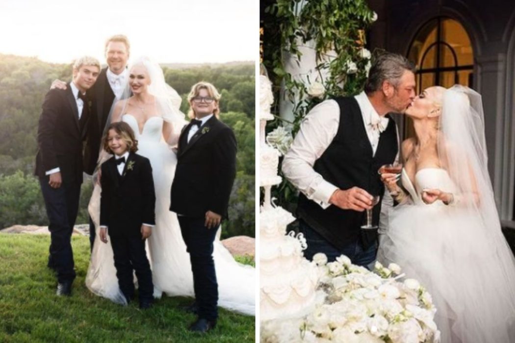 Gwen Stefani posta foto rara dos filhos em casamento com Blake Shelton