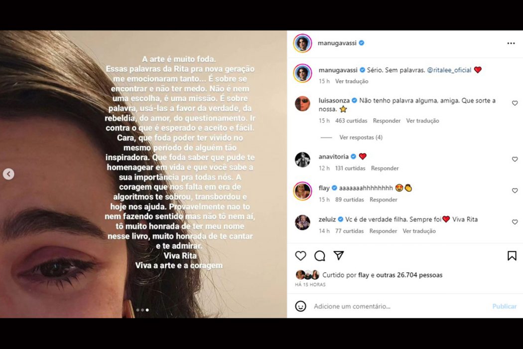Manu Gavassi se emociona ao ser citada por Rita Lee em biografia