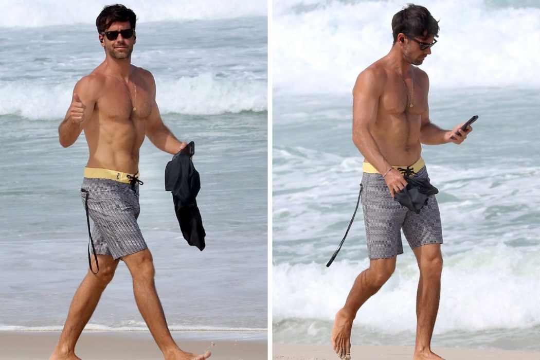 Marcos Pitombo arranca suspiros ao exibir tanquinho na praia