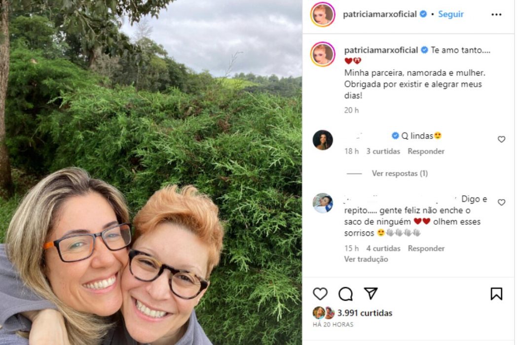 Patrícia Marx expõe seu amor e se declara pra namorada