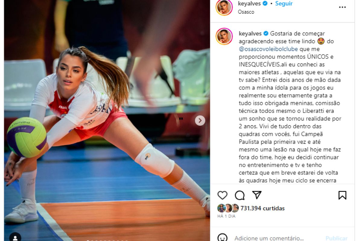 Key Alves se aposenta do vôlei e revela motivo surpreendente