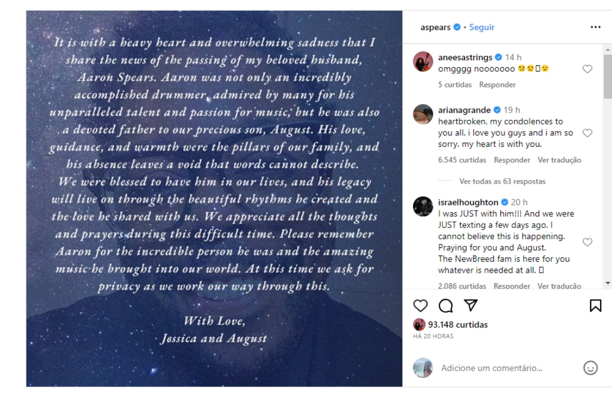 Justin Bieber e Ariana Grande sofrem com morte de baterista