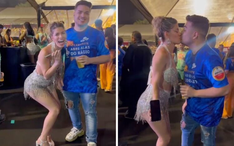 Jaqueline Santos e Lucas Santos dão selinho- OFuxico