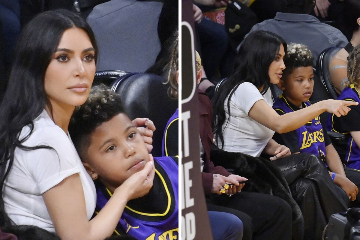 Kim Kardashian faz rara aparição com filho em jogo de basquete - OFuxico